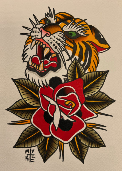 Tiger 5x7 Print – Myke Chambers - Traditional Tattooer